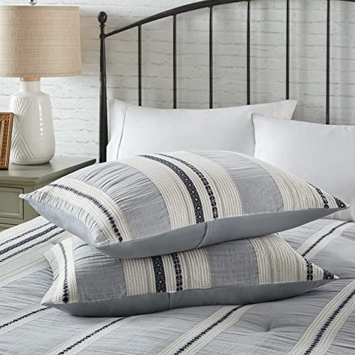 Hyde Lane Tahoe Farmhouse Bedding Set ,Blue Modern King Size Comforter,Cotton Top with Neutral Rustic Style Stripes, Boho Bedroom Bed Sets,3-Pieces Including Matching Pillow Shams(104x90 Inches)