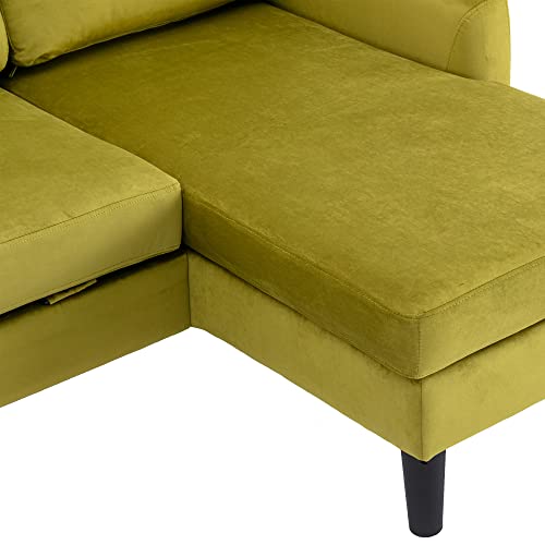 Verfur Convertible Sofa Sleeper Pull Out Bed, 3-Seater L-Shaped Couch with Storage Chaise and Side Pockets, Soft Upholstered Corner Sofa&Couches Sectional, Olive 72.44"