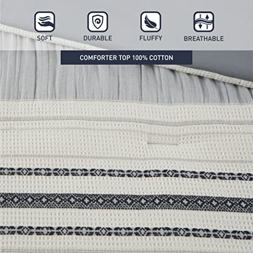 Hyde Lane Tahoe Farmhouse Bedding Set ,Blue Modern King Size Comforter,Cotton Top with Neutral Rustic Style Stripes, Boho Bedroom Bed Sets,3-Pieces Including Matching Pillow Shams(104x90 Inches)