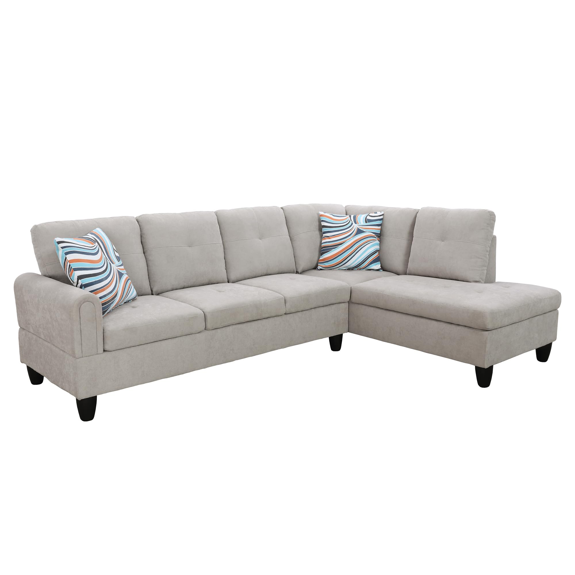 NOTOP Seater 3-Piece Corduroy L-Shaped Sectional Sofas, Button Tufted Upholstered Couch Set with Right Chaise Longue and Storage Ottoman, for Living Room, Home, Office, Grey White, 97