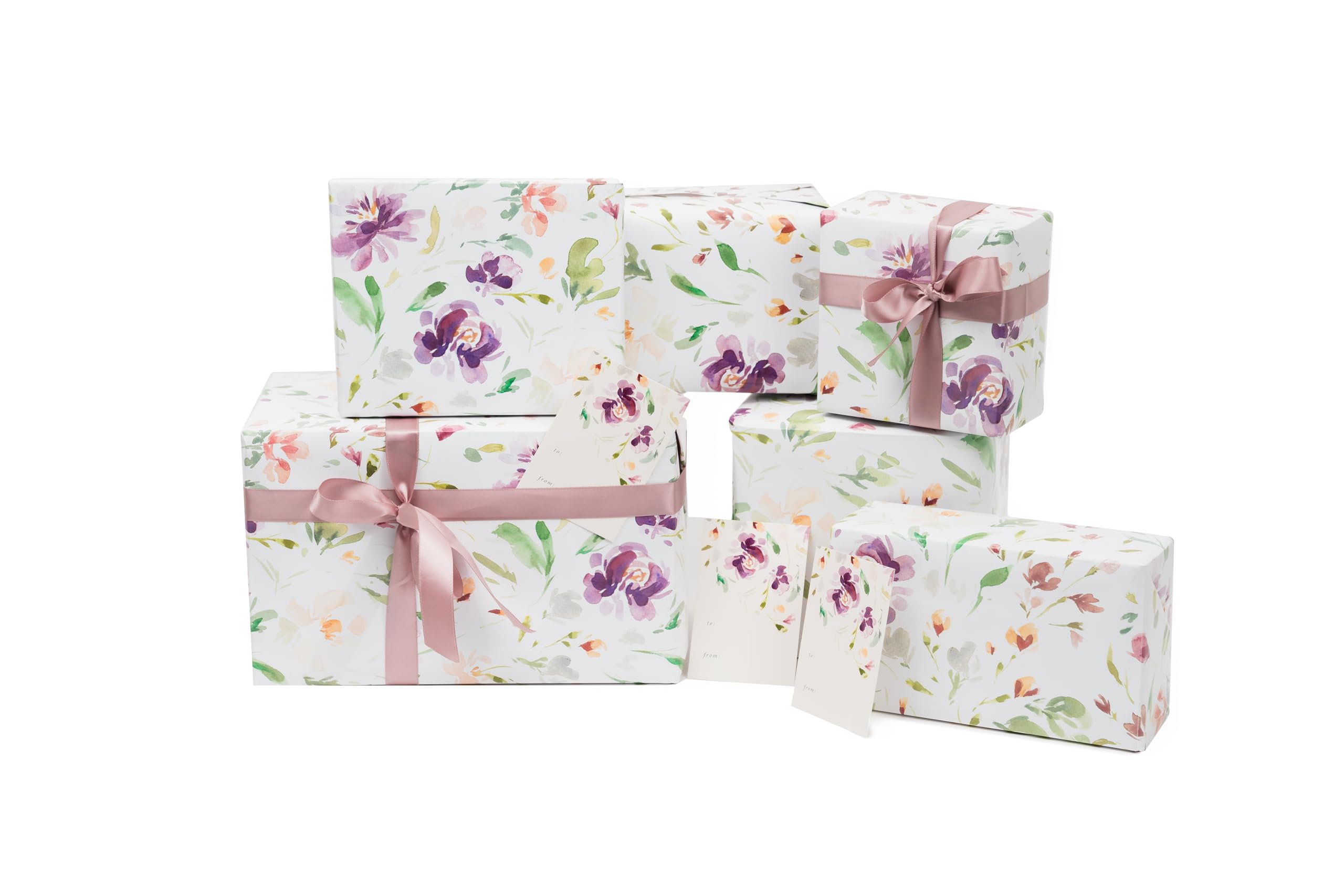 Itsy Belle Studio Fall Wedding Wrapping Paper and ribbon set with tags - Fall wrapping paper, Purple Flower wrapping paper sheets, Boho Baby Shower wrapping paper birthday girl, Fall Bridal Shower