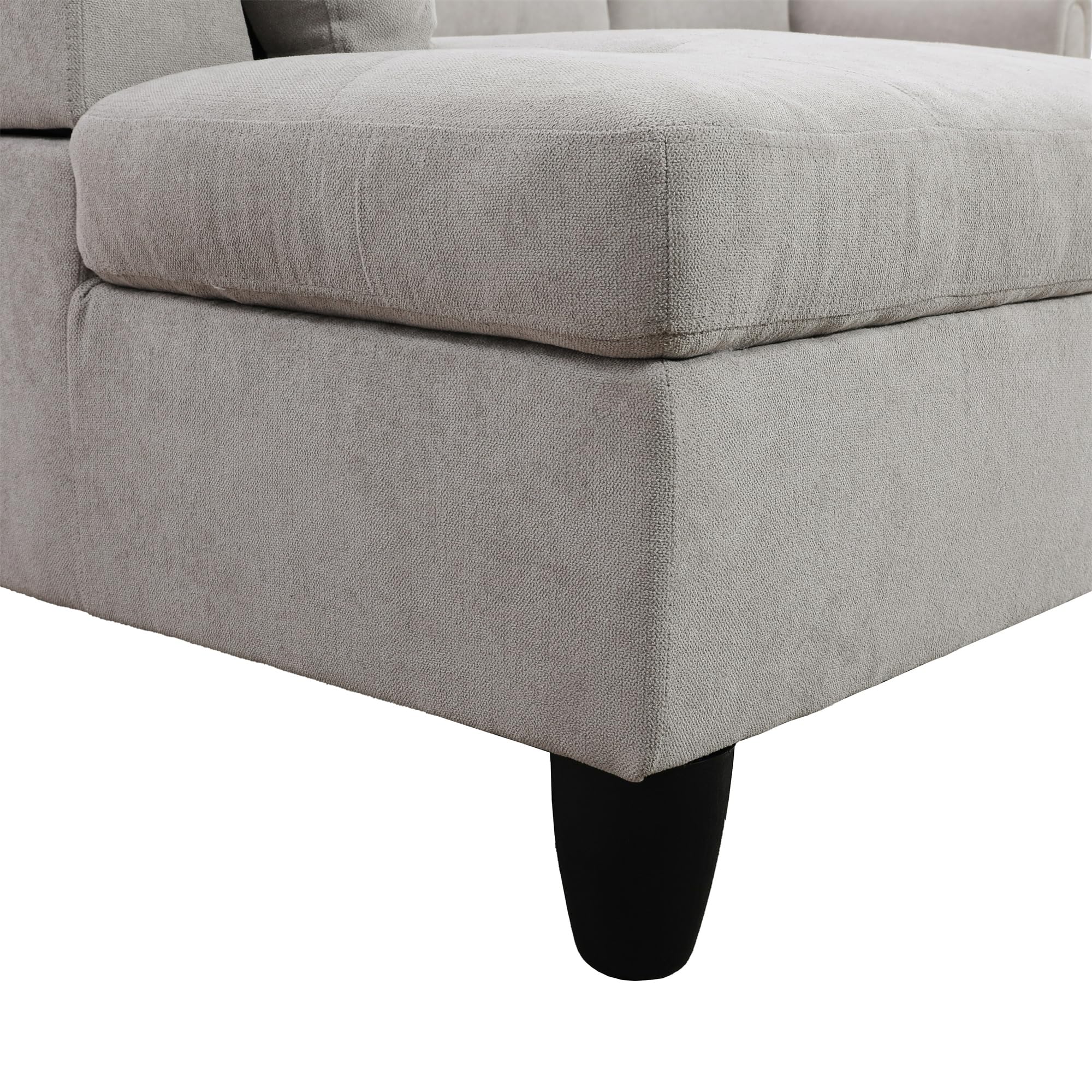 NOTOP Seater 3-Piece Corduroy L-Shaped Sectional Sofas, Button Tufted Upholstered Couch Set with Right Chaise Longue and Storage Ottoman, for Living Room, Home, Office, Grey White, 97