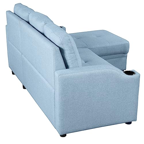 Reversible Pull-Out Sleeper Sectional Sofa Bed,Convertiable Padded Upholstery L-Shaped Corner Sofá Modular Futon Lounge Recliner Couch with Storage Chaise for Living Room Compact Space Furniture Set