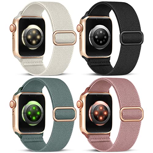 4 Pack Stretchy Nylon Bands Compatible with Apple Watch Band 38mm 40mm 41mm 42mm 44mm 45mm 49mm for Women Men, Elastic Solo Loop Adjustable Sport Braided Strap for iWatch Series 8 7 SE 6 5 4 3 2 1