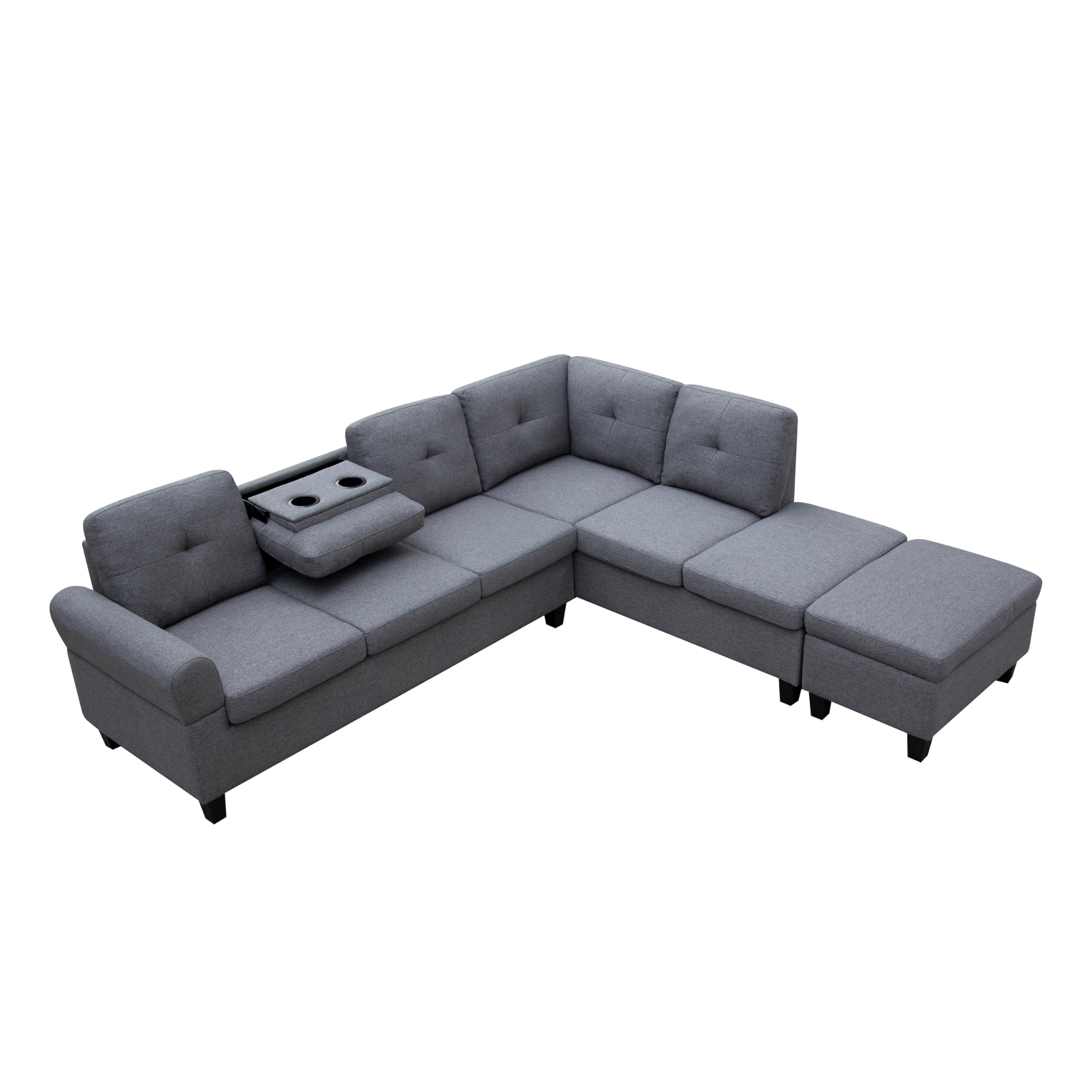 DHHU Sectional Sofa, L-Shaped Couch with 2 Cup Holder, Modular Sofá with Extra Wide Chaise Lounge, Living Room Furniture Sets with Storage Ottoman for Home Office, Apartment