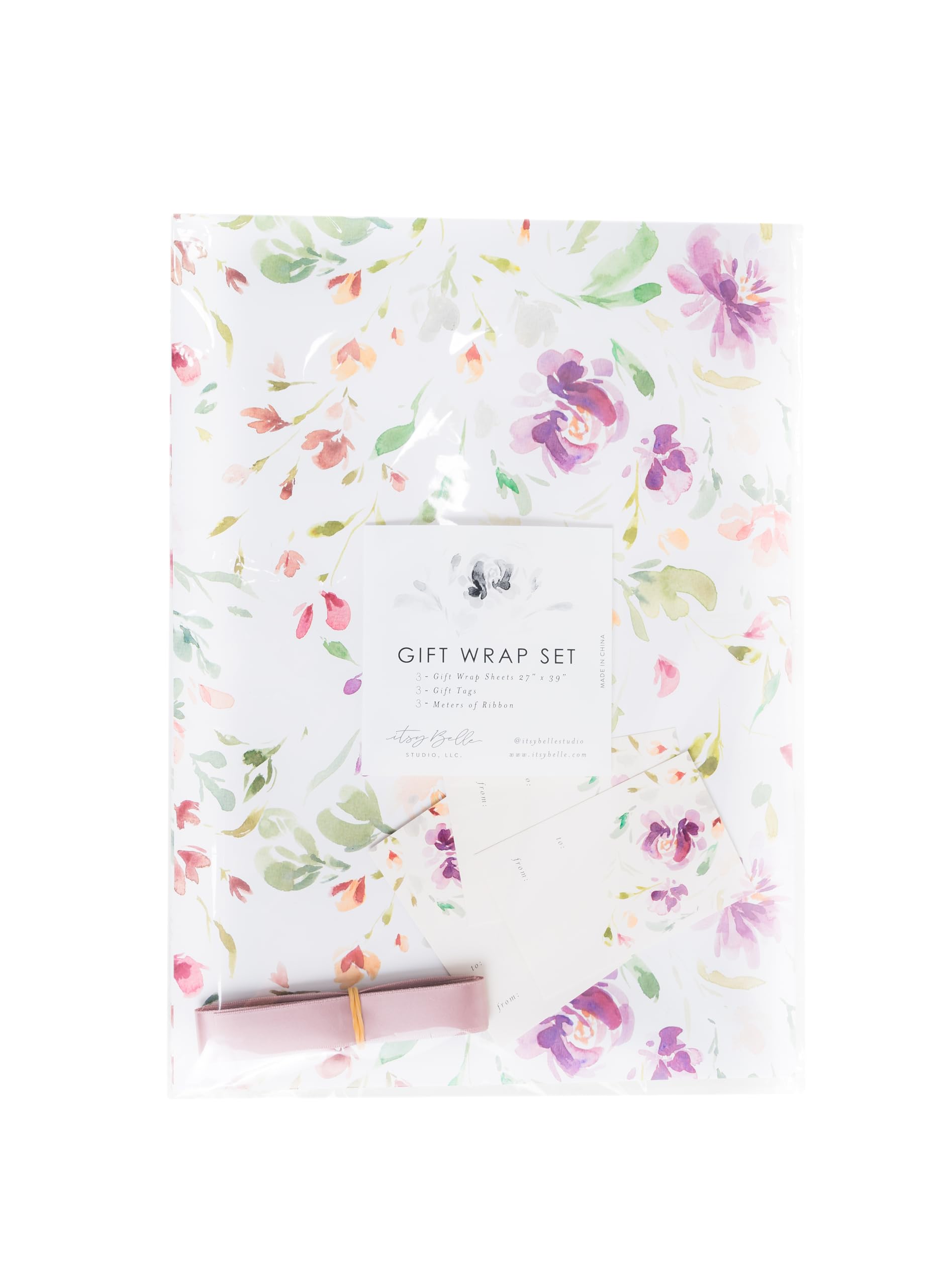 Itsy Belle Studio Fall Wedding Wrapping Paper and ribbon set with tags - Fall wrapping paper, Purple Flower wrapping paper sheets, Boho Baby Shower wrapping paper birthday girl, Fall Bridal Shower