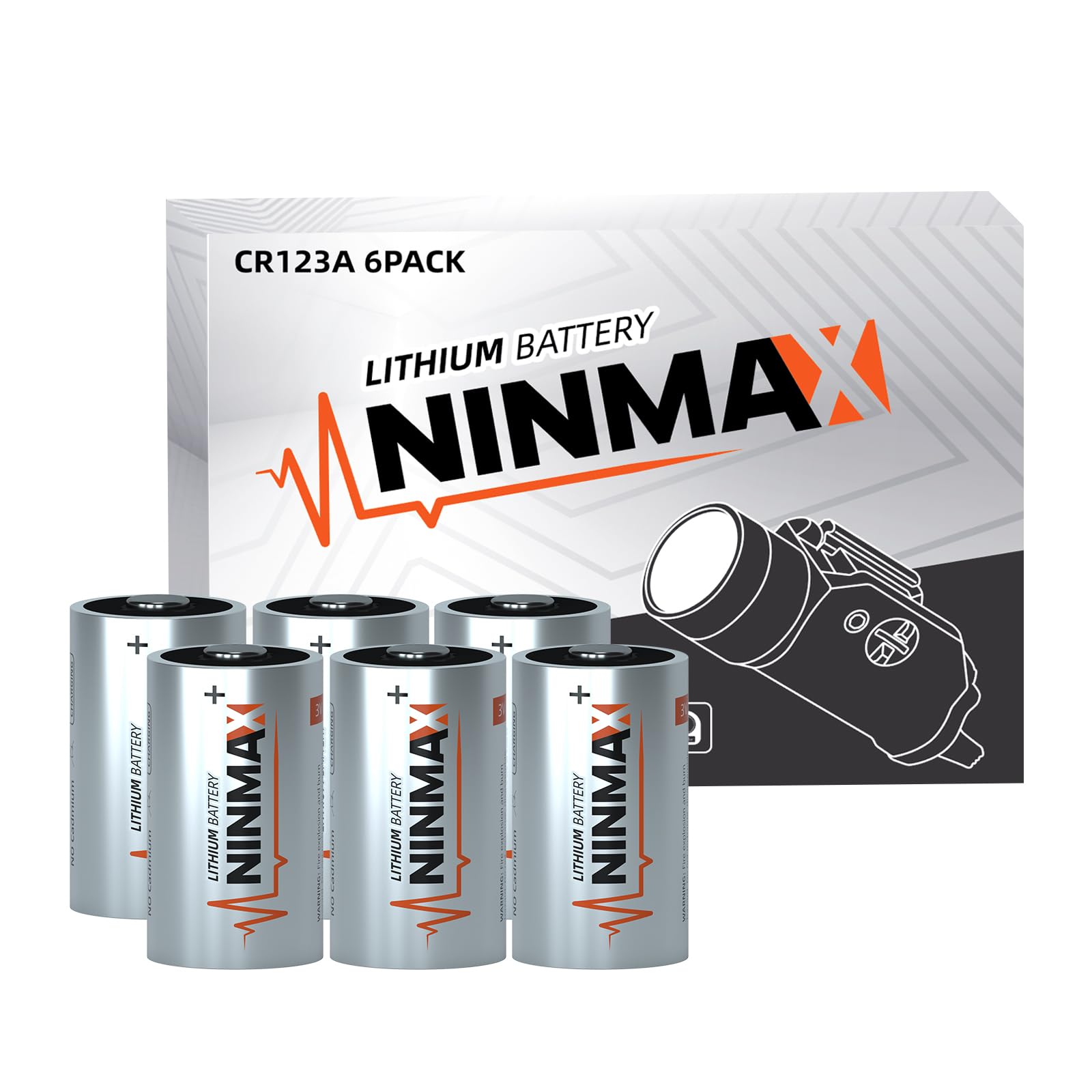 NINMAXÂŽ CR123A 3V Lithium Battery 6 Pack, No.1 1700mAh 3 Volt High Power 123A Lithium Batteries for High-Intensity Flashlights, Home Security Devices, and More