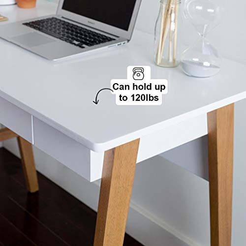 Nathan James Parker Modern Home Office, Small Writing, Computer or Laptop Desk with Drawer, White/Brown