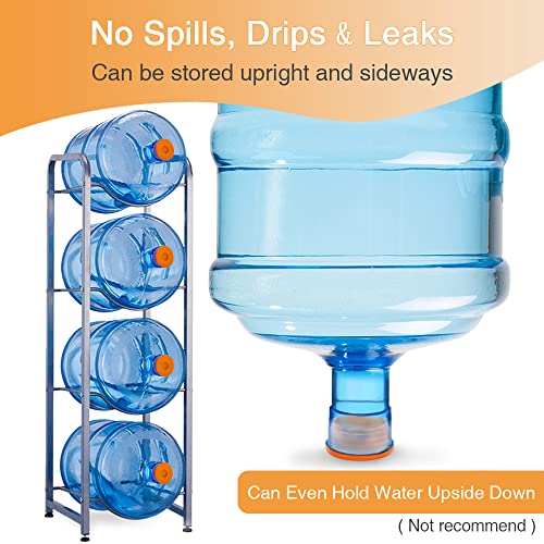 Sophico 5 Gallon Water Jug Cap, 55mm Water Bottle Caps, Silicone Reusable Bottles Lids Replacement, Non-Spill and Anti Splash (4 Pack, Orange)