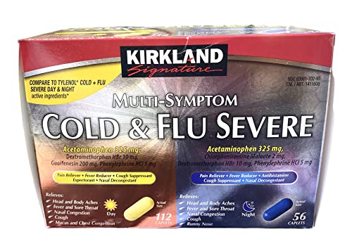 Severe Cold & Flu Multi-Symptom Caplets, 168 Caplets 112 Caplets for Night and 56 Caplets For Day Acetaminophen 325 mg Pain Relievers, Fever Reducer , Cough Suppressant ,, Expectorant, Nasal Decongest