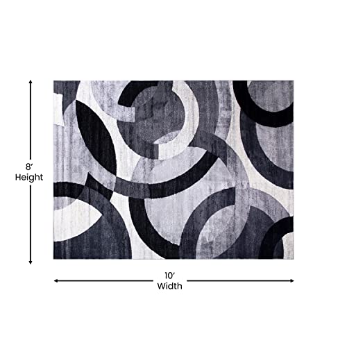 Flash Furniture Harken Collection 8' x 10' Geometric Area Rug - Black and Gray Olefin Facing - Jute Backing - Living Room or Bedroom