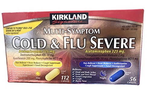 Severe Cold & Flu Multi-Symptom Caplets, 168 Caplets 112 Caplets for Night and 56 Caplets For Day Acetaminophen 325 mg Pain Relievers, Fever Reducer , Cough Suppressant ,, Expectorant, Nasal Decongest