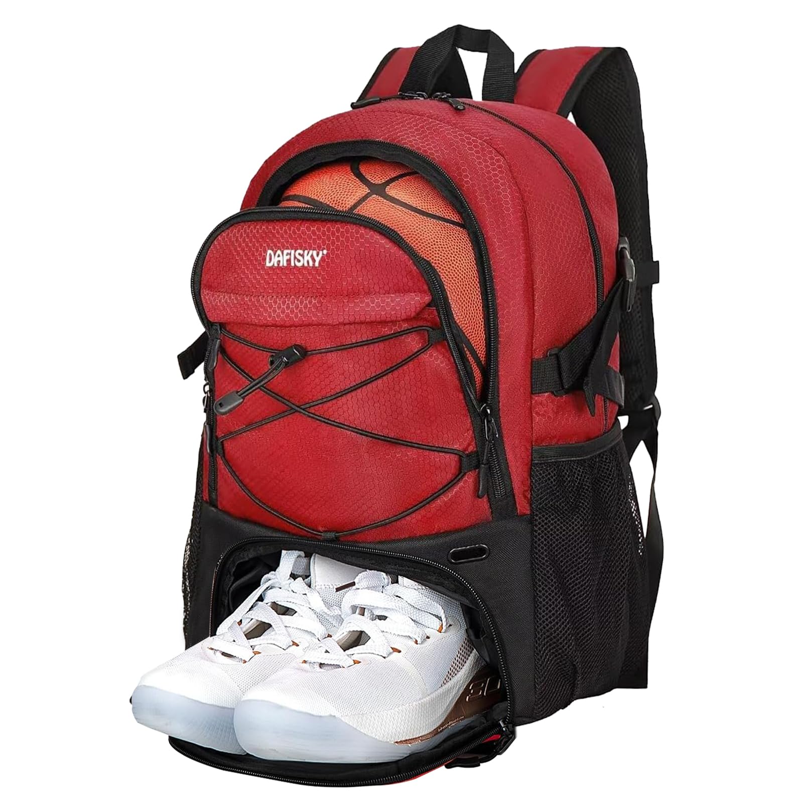 DAFISKY Basketball Backpack with Ball Compartment – Large Basketball Bag with Shoes Compartment Soccer Volleyball Bag Sports Backpack for Football, Red