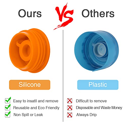 Sophico 5 Gallon Water Jug Cap, 55mm Water Bottle Caps, Silicone Reusable Bottles Lids Replacement, Non-Spill and Anti Splash (4 Pack, Orange)