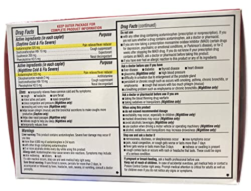 Severe Cold & Flu Multi-Symptom Caplets, 168 Caplets 112 Caplets for Night and 56 Caplets For Day Acetaminophen 325 mg Pain Relievers, Fever Reducer , Cough Suppressant ,, Expectorant, Nasal Decongest