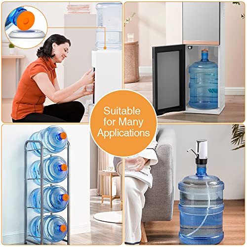 Sophico 5 Gallon Water Jug Cap, 55mm Water Bottle Caps, Silicone Reusable Bottles Lids Replacement, Non-Spill and Anti Splash (4 Pack, Orange)