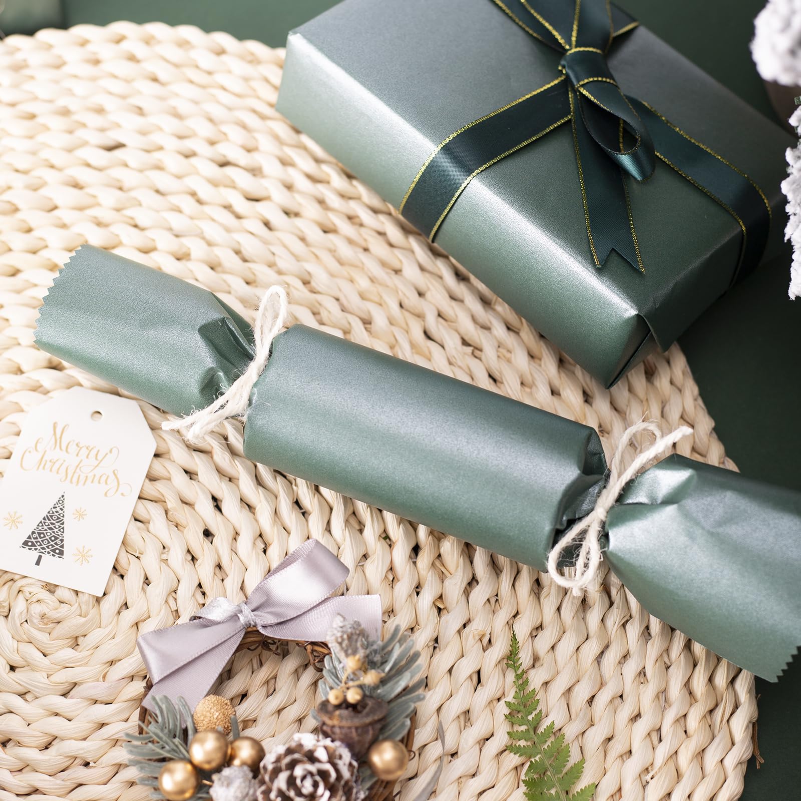 Flyhill Dark Green Jumbo Wrapping Paper-30in*32.8ft（81.78sq.ft.ttl-Solid Color with Pearly-Luster Gift Wrap for Christmas，Birthday,Wedding，St. Patrick's Day