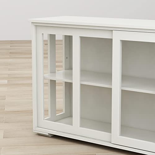 RASOO Kitchen Storage Cabinet Antique Stackable Black Buffet Storage Sideboard Adjustable Shelf Inside Credenza Cupboard with Transparent Glass Sliding Door (White)