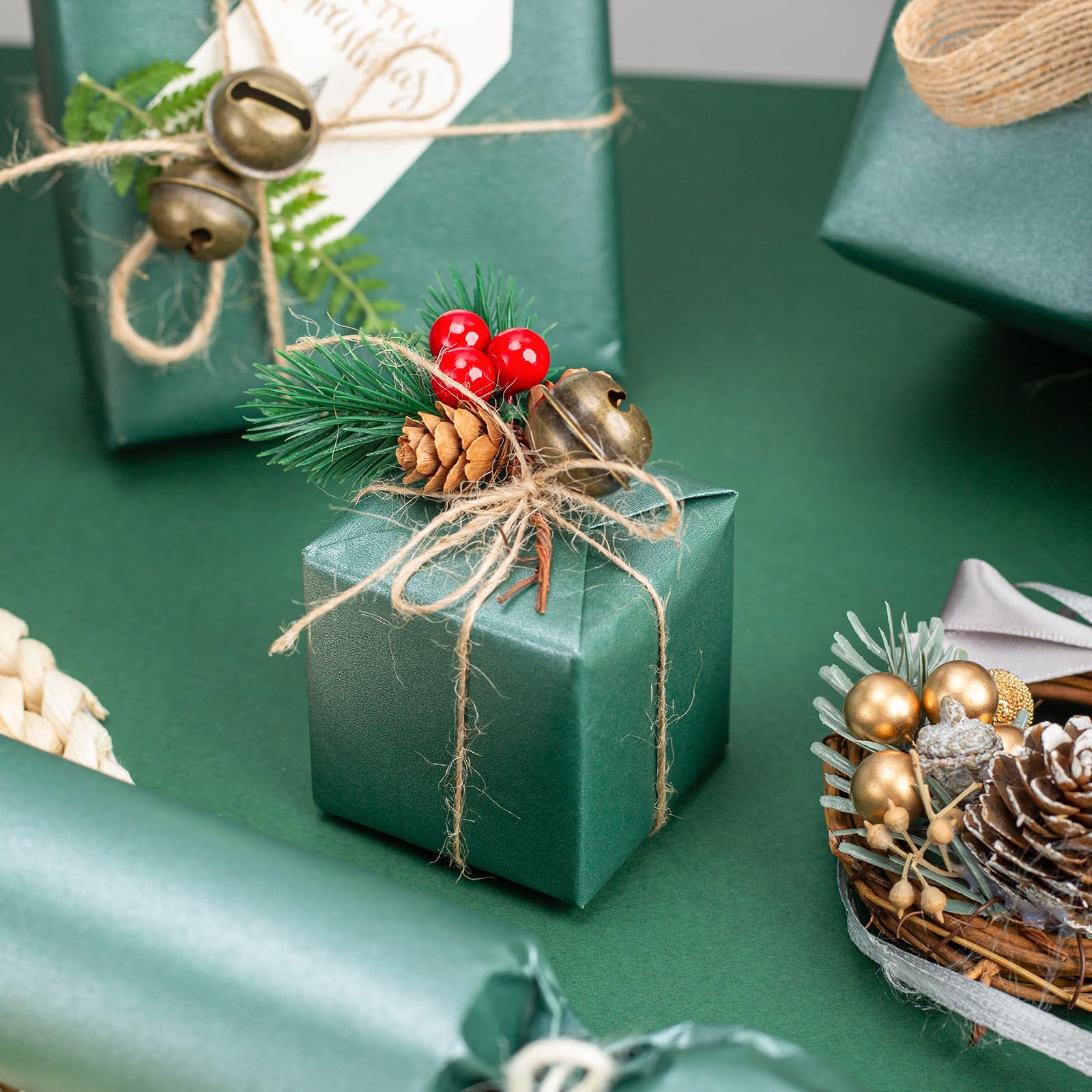 Flyhill Dark Green Jumbo Wrapping Paper-30in*32.8ft（81.78sq.ft.ttl-Solid Color with Pearly-Luster Gift Wrap for Christmas，Birthday,Wedding，St. Patrick's Day