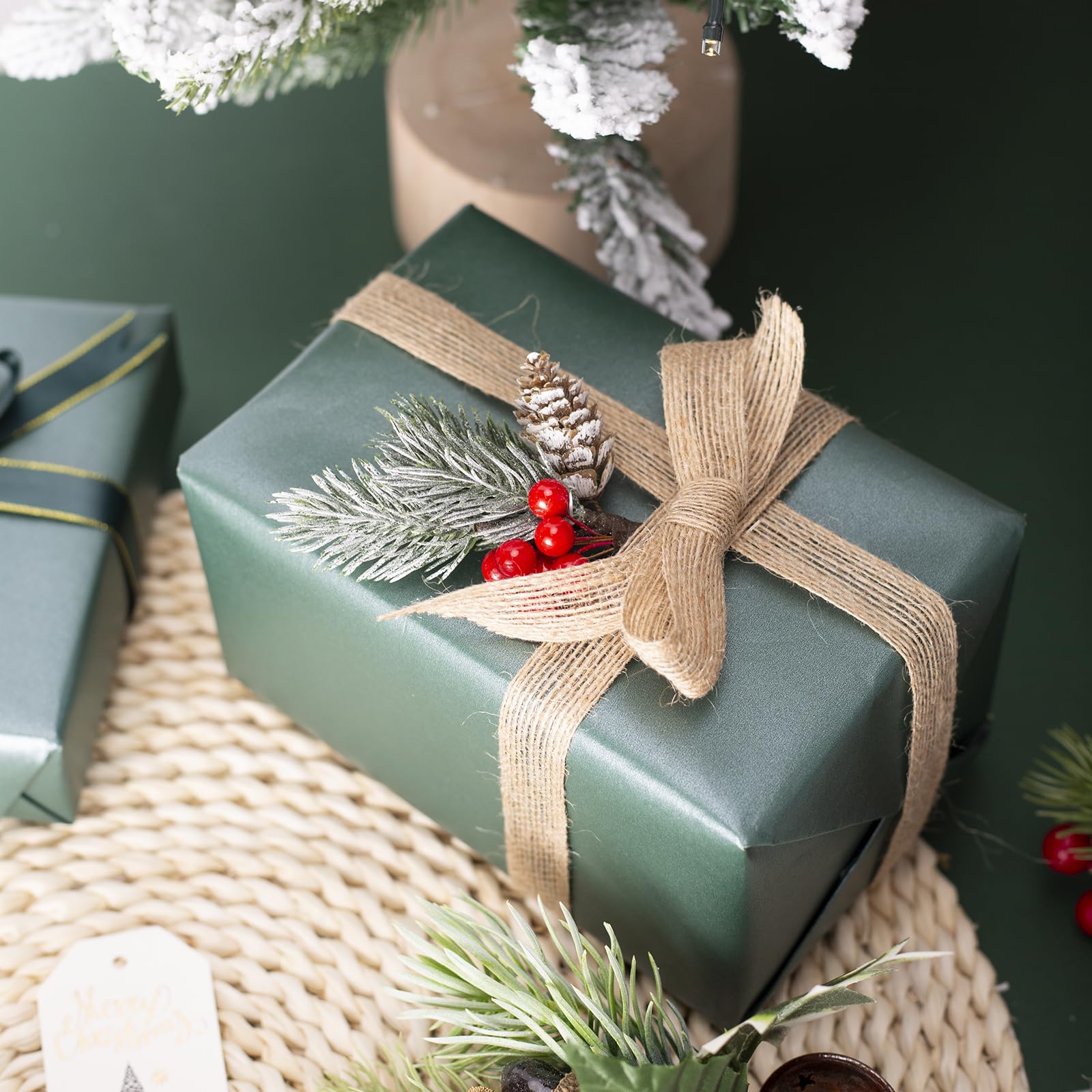 Flyhill Dark Green Jumbo Wrapping Paper-30in*32.8ft（81.78sq.ft.ttl-Solid Color with Pearly-Luster Gift Wrap for Christmas，Birthday,Wedding，St. Patrick's Day