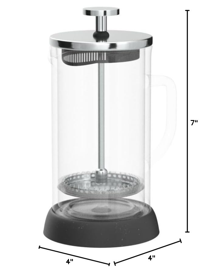 Oggi Glass French Press Coffee Maker (12oz)- Borosilicate Glass, Coffee Press, Single Cup French Press, Stainless Steel Lid, 3 cup Capacity