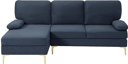 ATY 80" L Shape Sectional Sofa with Chaise, Modern 3-Seater Corner Couch for Small Space, Easy Assemble, Navy Blue