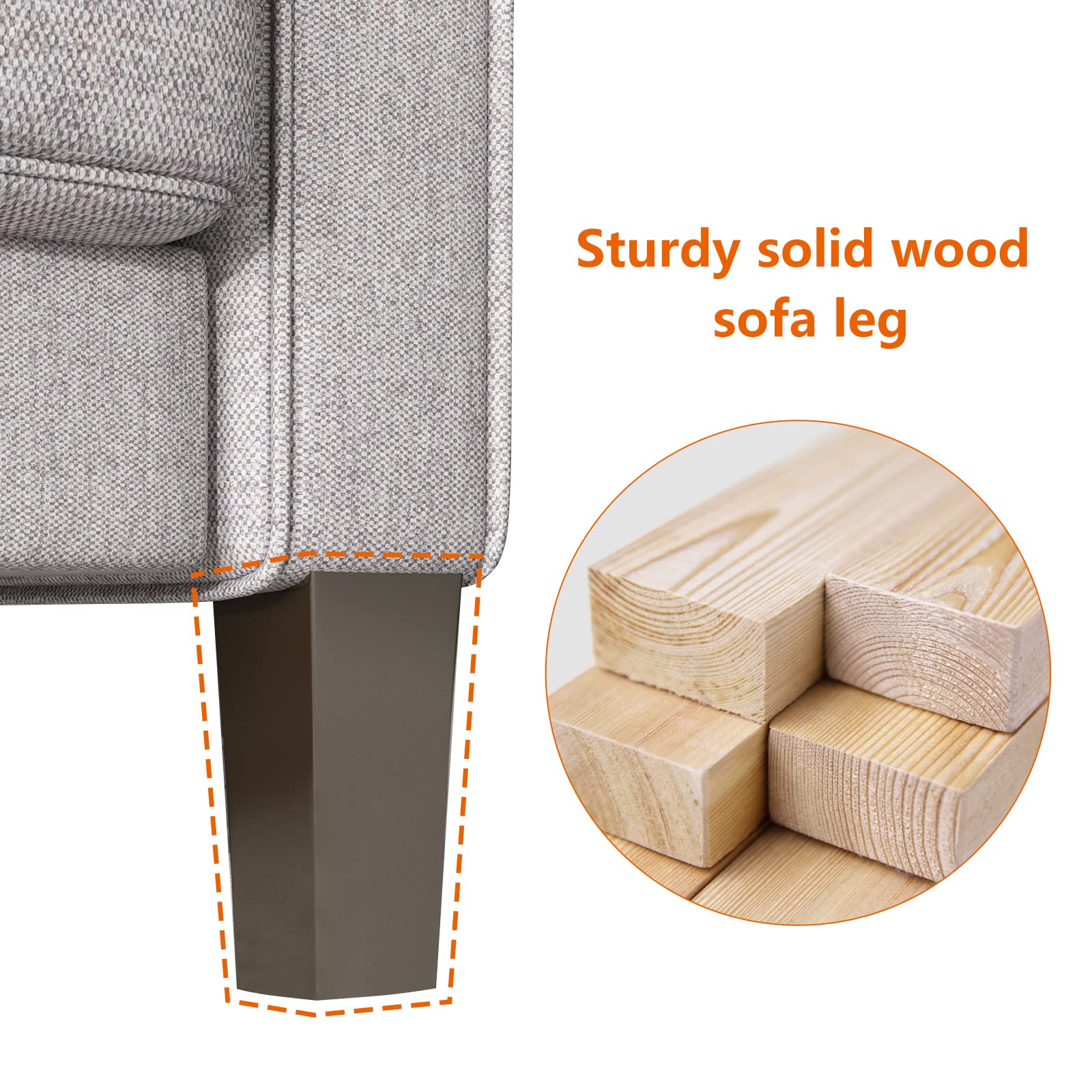 Myshle 2+3 Sectional Sofa with Storage, Sleeper Couch Chaise with Square Arm,Upholstered Sofa with Seat Cushion and Wood Leg for Living Room,Bedroom,Office,Relax Lounge, Polyester, Light Grey