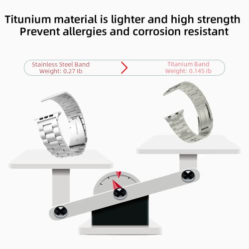 iiteeology Compatible with Apple Watch Band 49mm 45mm 44mm 42mm, Titanium Strap for Men with Double Button Clasp for iWatch Ultra SE Series 8 7 6 5 4 3 2 1, Silver
