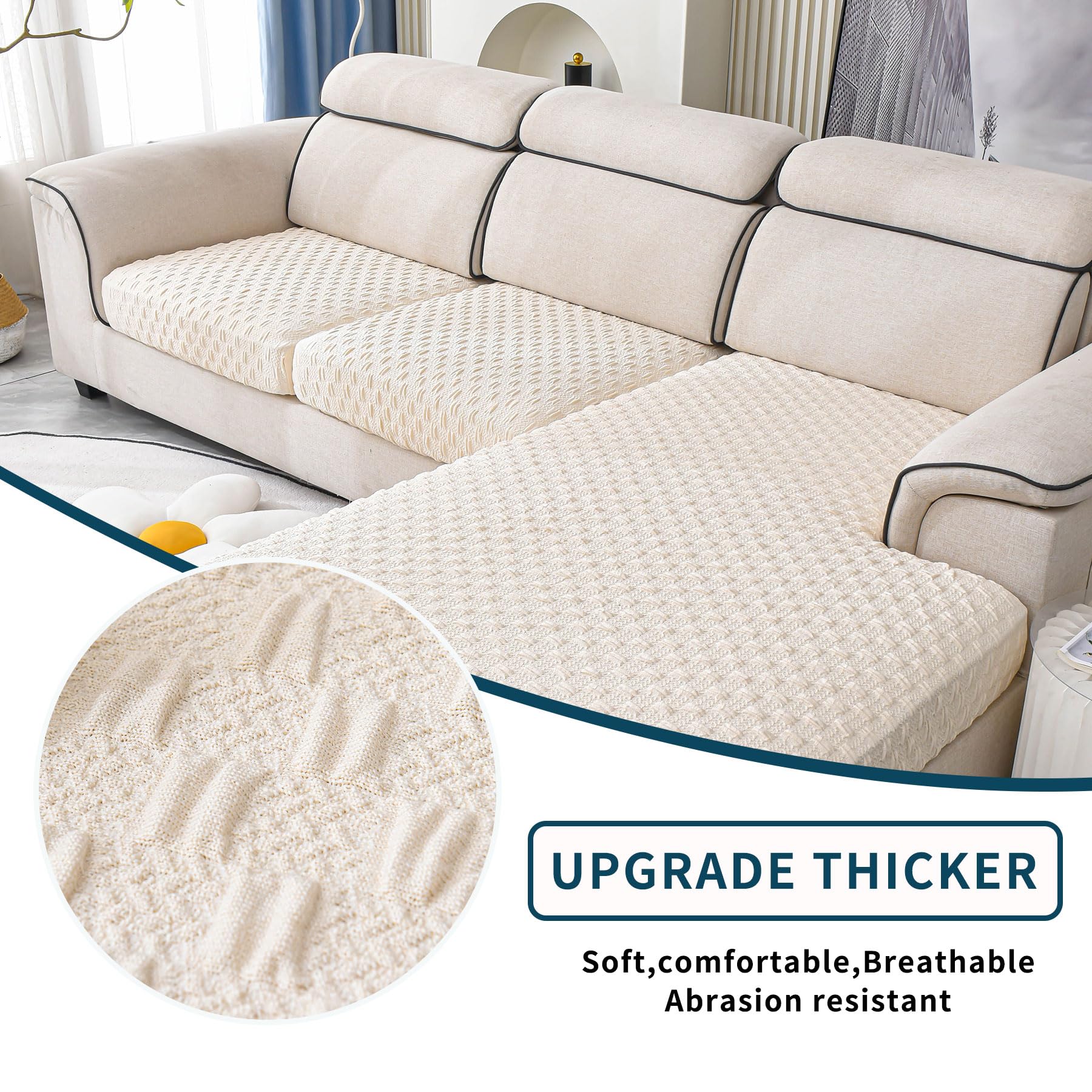 LUFEIJIASHI Sectional Couch Covers L Shape Couch Cushion Covers for Sectional Sofa,Stretch Sectional Sofa Covers Furniture Protector for Pets Dogs 3 Piece (Beige, 2 Seater + 1 Chaise)