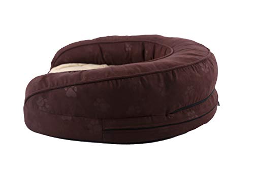 K&H PET PRODUCTS Deluxe Ortho Bolster Sleeper Pet Bed Eggplant Paw Print Medium 30 Inches
