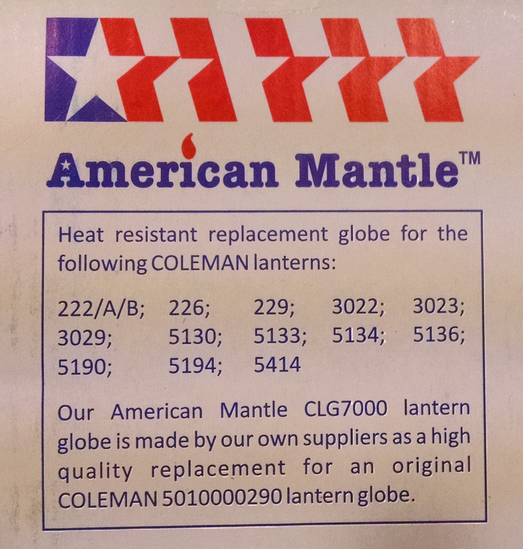 American Mantle Clear Lantern Globe Compatible Replacement for Coleman Model 5010000290