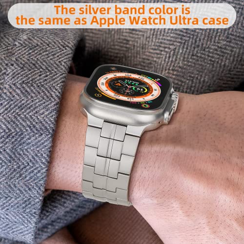 iiteeology Compatible with Apple Watch Band 49mm 45mm 44mm 42mm, Titanium Strap for Men with Double Button Clasp for iWatch Ultra SE Series 8 7 6 5 4 3 2 1, Silver
