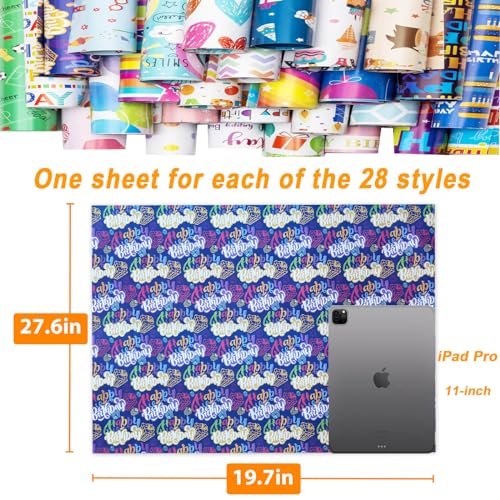 Egcina Birthday Gift Wrapping Paper, 28 Pcs Different Design, Christmas Wedding BabyShower Gift Wrapping Paper for Kids, Adults, Arts Crafts, Happy Birthday Mermaids, 19.7" * 27.6" Per Sheet