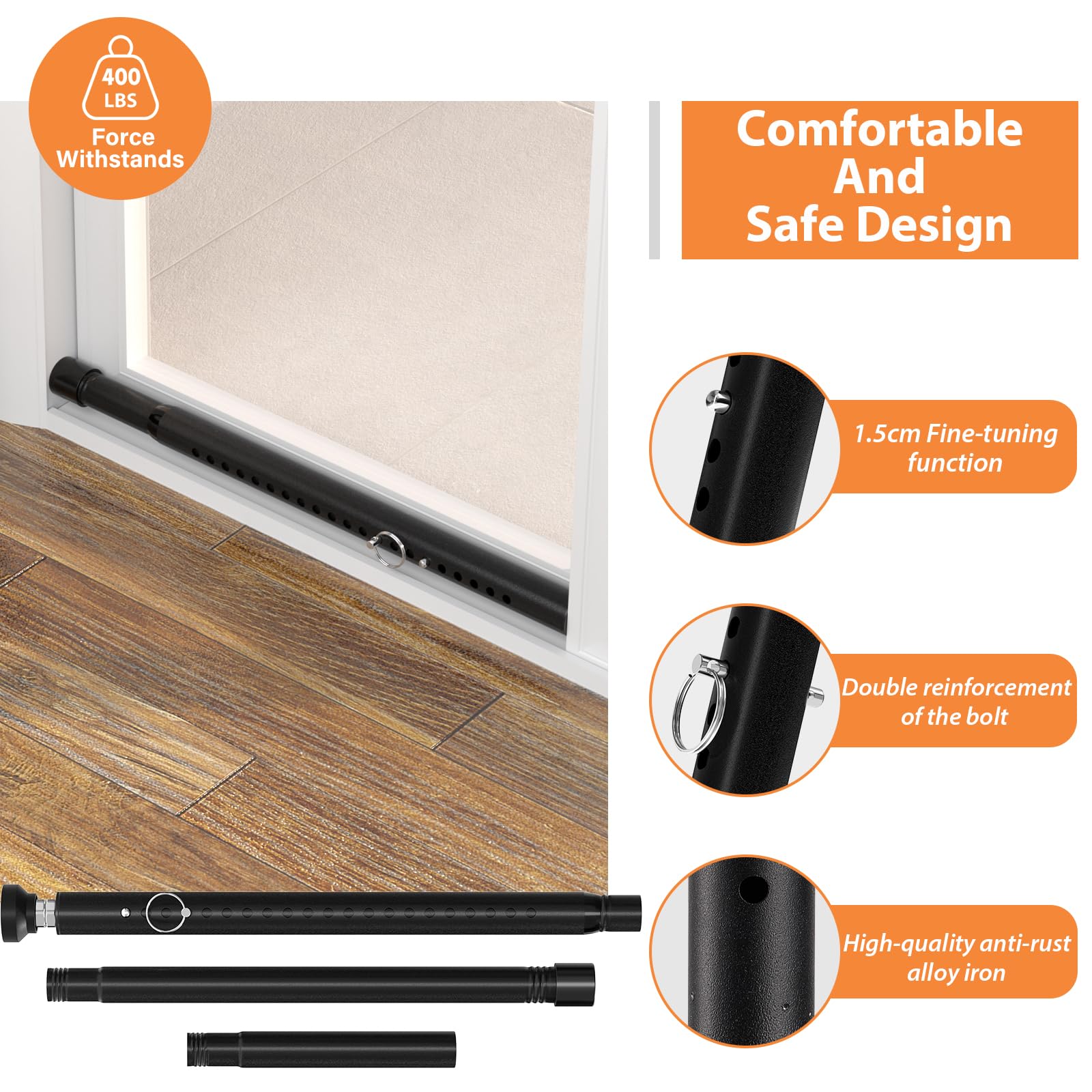 BsBsBest Sliding Door Security Bar Inside 2 Pack Adjustable 18 to 51 Inch Window Security Bar Interior Black Window Locks Security up and Down Window Bars Security Extendable