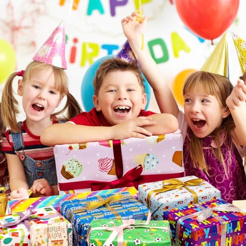 Egcina Birthday Gift Wrapping Paper, 28 Pcs Different Design, Christmas Wedding BabyShower Gift Wrapping Paper for Kids, Adults, Arts Crafts, Happy Birthday Mermaids, 19.7" * 27.6" Per Sheet