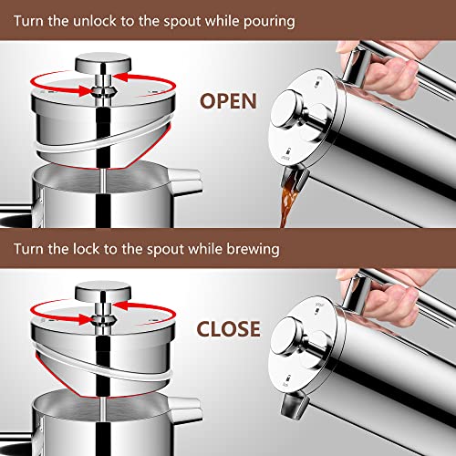 Miuly Cafetiere 3 Cup/600ml Stainless Steel Double Wall French Press with Coffee Measuring Spoon,Thermal Insulation Silicone Sealed Lid,Silver
