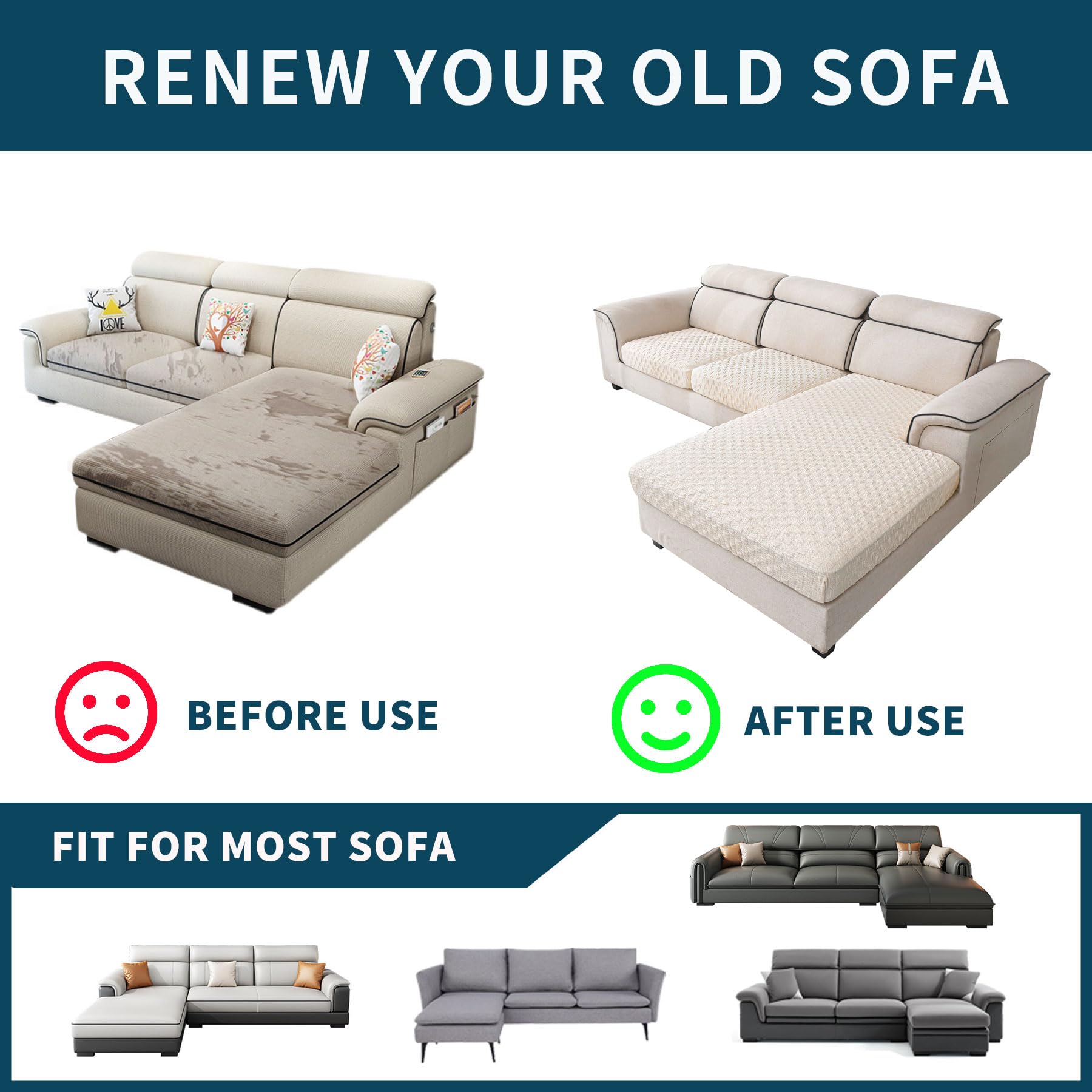 LUFEIJIASHI Sectional Couch Covers L Shape Couch Cushion Covers for Sectional Sofa,Stretch Sectional Sofa Covers Furniture Protector for Pets Dogs 3 Piece (Beige, 2 Seater + 1 Chaise)