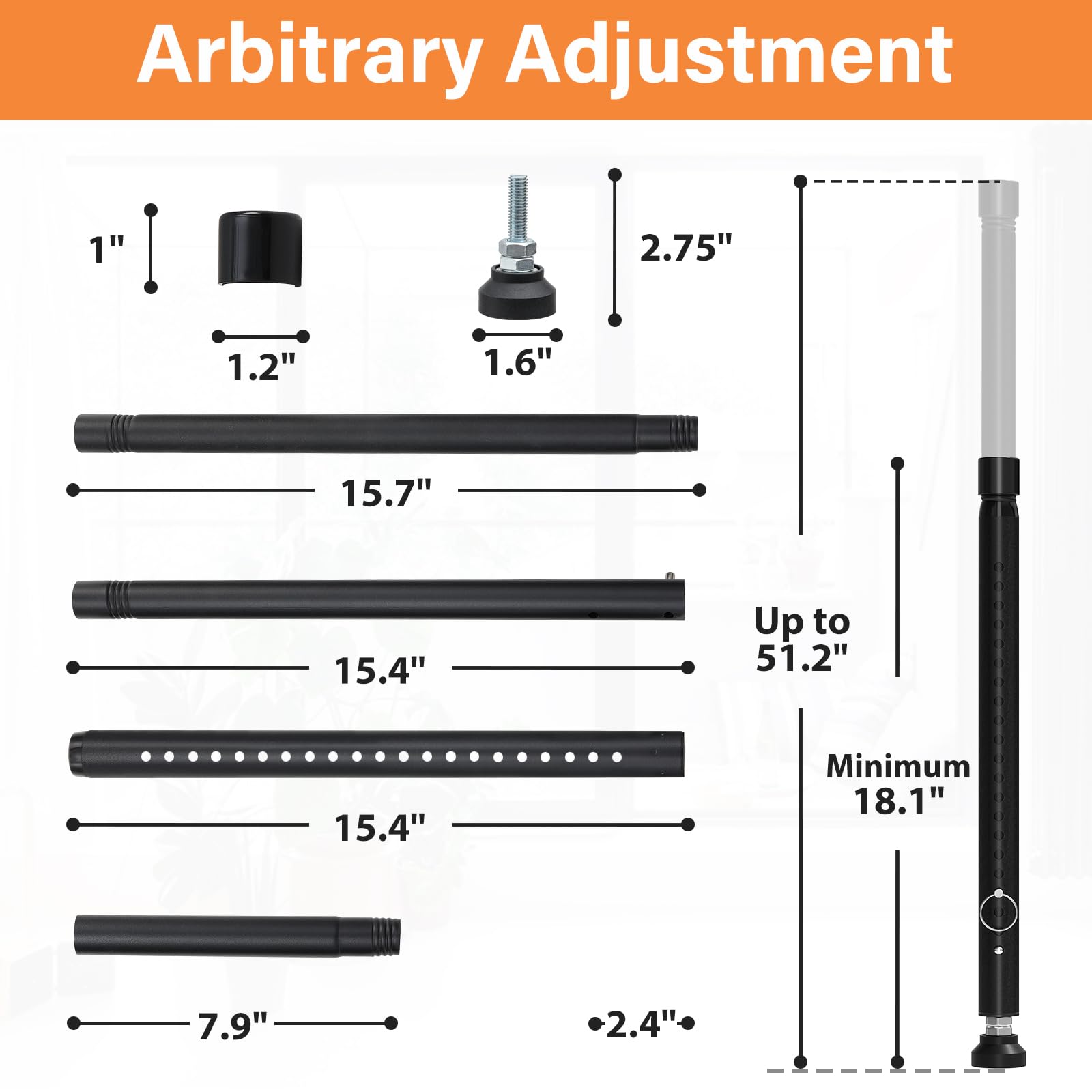 BsBsBest Sliding Door Security Bar Inside 2 Pack Adjustable 18 to 51 Inch Window Security Bar Interior Black Window Locks Security up and Down Window Bars Security Extendable