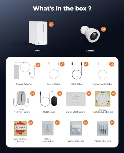 NAPCAT 4K PoE Security Camera System, F1.0 Color Night Vision, 130° Wide Angle, Spotlight, AI Detection, NVR with 2TB HDD, 4Pcs 8MP IP67 PoE IP Outdoor Wired Home Security Cameras (N2814)