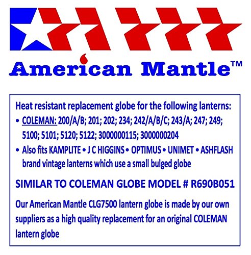 American Mantle Replacement Small Bulged Lantern Globe (Similar to Coleman Model R690B051)
