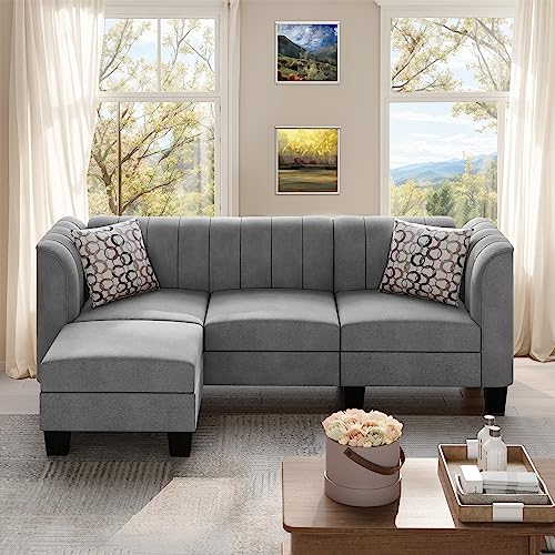 Shintenchi Upgraded Convertible Sectional Sofa Couch, 3 Seat L Shaped Sofa with High Armrest Linen Fabric Small Couch for Living Room, Apartment and Office (Grey)
