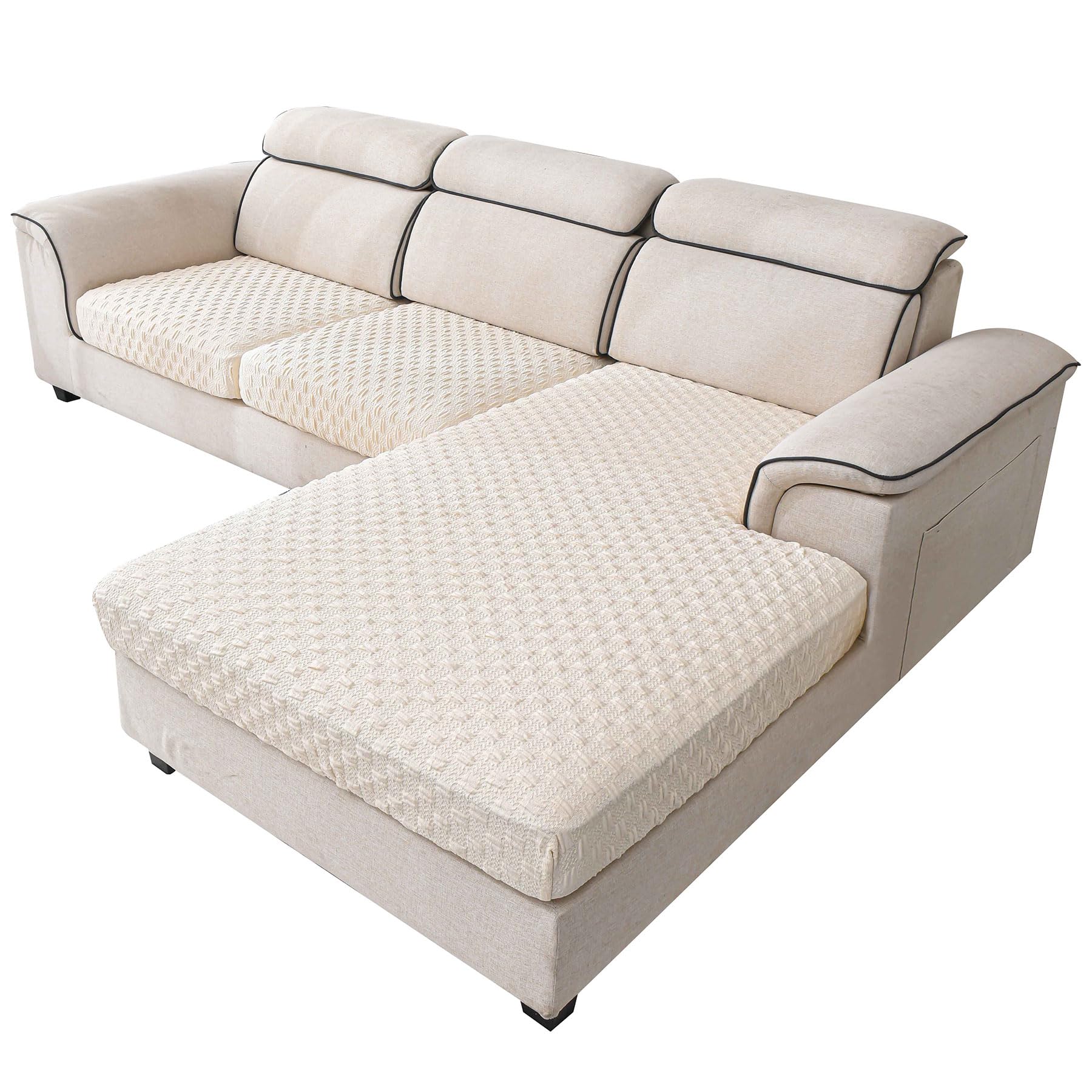 LUFEIJIASHI Sectional Couch Covers L Shape Couch Cushion Covers for Sectional Sofa,Stretch Sectional Sofa Covers Furniture Protector for Pets Dogs 3 Piece (Beige, 2 Seater + 1 Chaise)