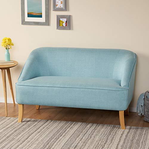Christopher Knight Home Justus Mid-Century Modern Fabric Loveseat, Light Blue / Natural