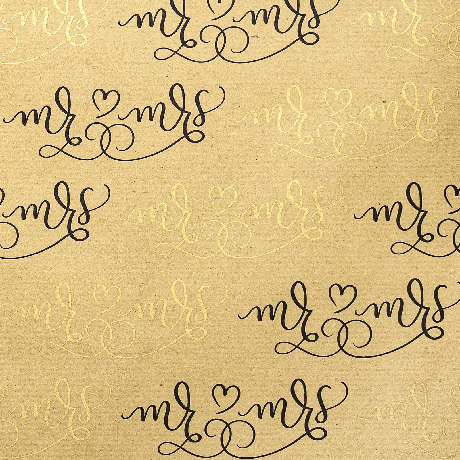 RUSPEPA Kraft Wrapping Paper Roll - Mini Roll - Mr. & Mrs. Pattern Great for Wedding, Anniversary - 17.5 Inches X 32.8 Feet