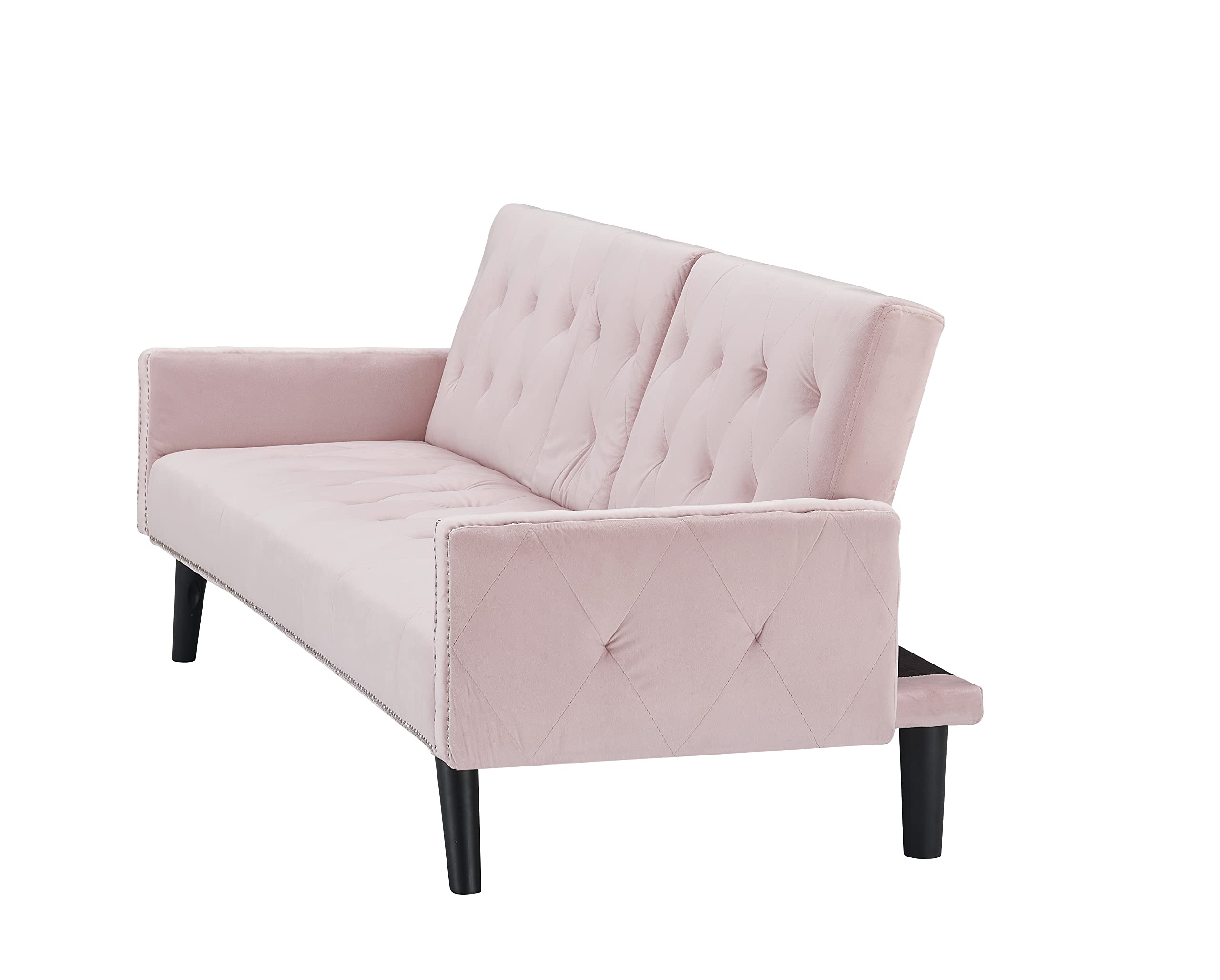 WINWOL Convertible Sofa Bed Products Faux Leather Upholstered Modern Convertible Folding Futon Sofa Bed Foldable Sofa Bed Metal Legs, 2 Cupholders (Pink)