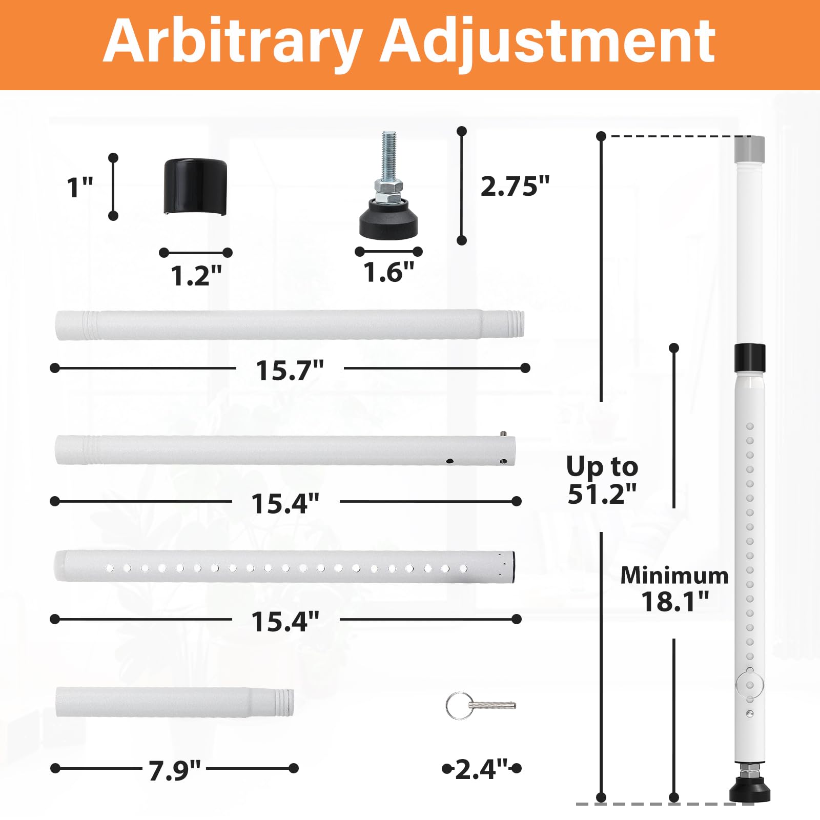 BsBsBest Window Security Bars Inside Adjustable 18 to 51 Inch Sliding Door Security Bar Interior White 1 Pack Window Locks Security up and Down Window Bars Security Extendable