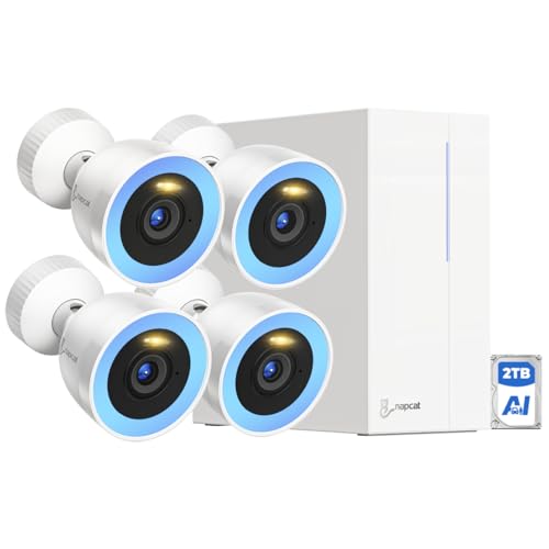 NAPCAT 4K PoE Security Camera System, F1.0 Color Night Vision, 130° Wide Angle, Spotlight, AI Detection, NVR with 2TB HDD, 4Pcs 8MP IP67 PoE IP Outdoor Wired Home Security Cameras (N2814)