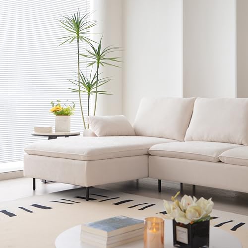 HBRR Modular Sectional Chaises, Oversized U Shaped Couch Linen Fabric Sofa Set, Beige