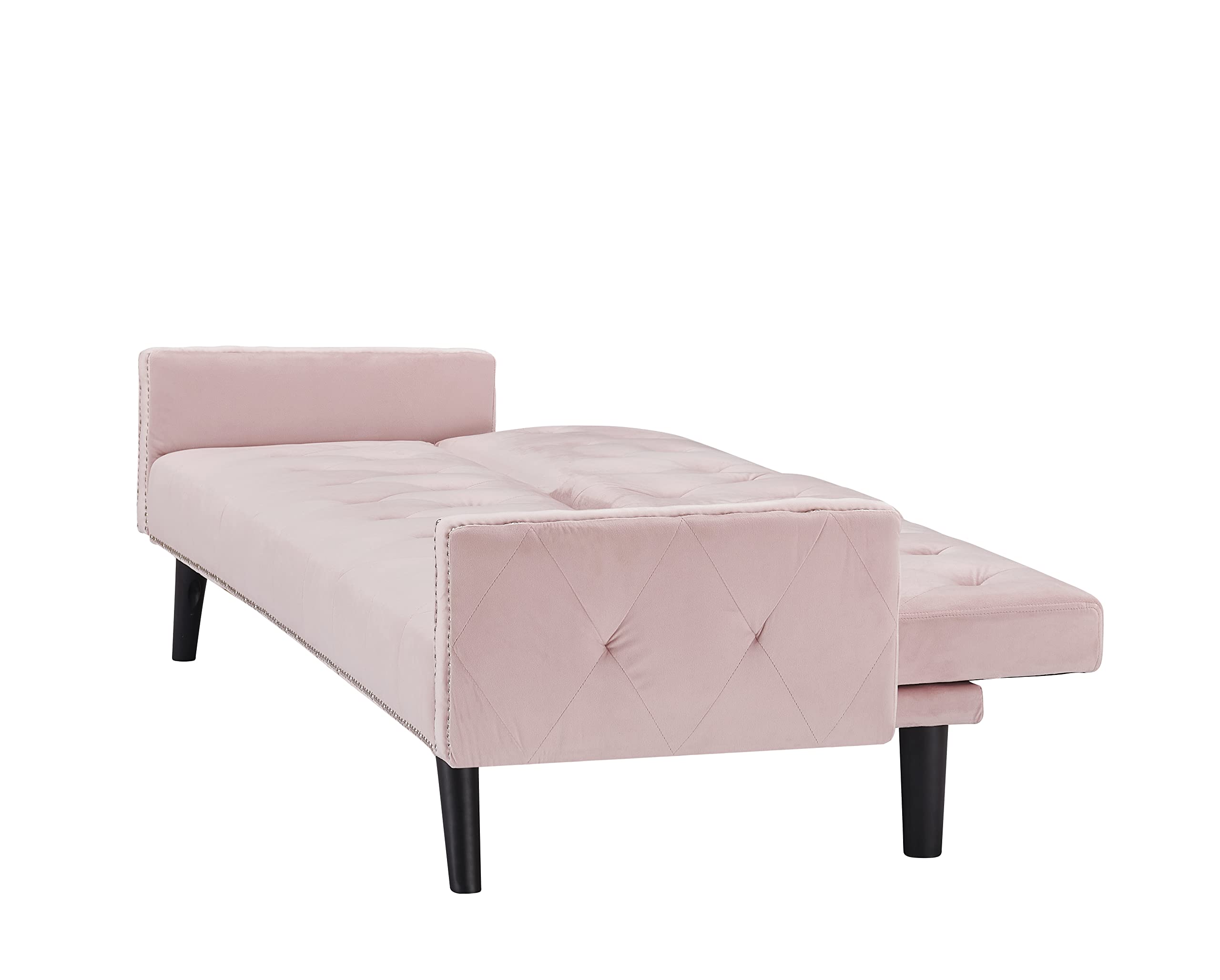 WINWOL Convertible Sofa Bed Products Faux Leather Upholstered Modern Convertible Folding Futon Sofa Bed Foldable Sofa Bed Metal Legs, 2 Cupholders (Pink)