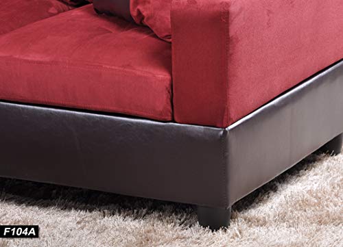 EZLUX Red Flannel and PVC L-Shaped Left Chaise Sectional Sofa Couch Set with Storage Ottoman for Living Room